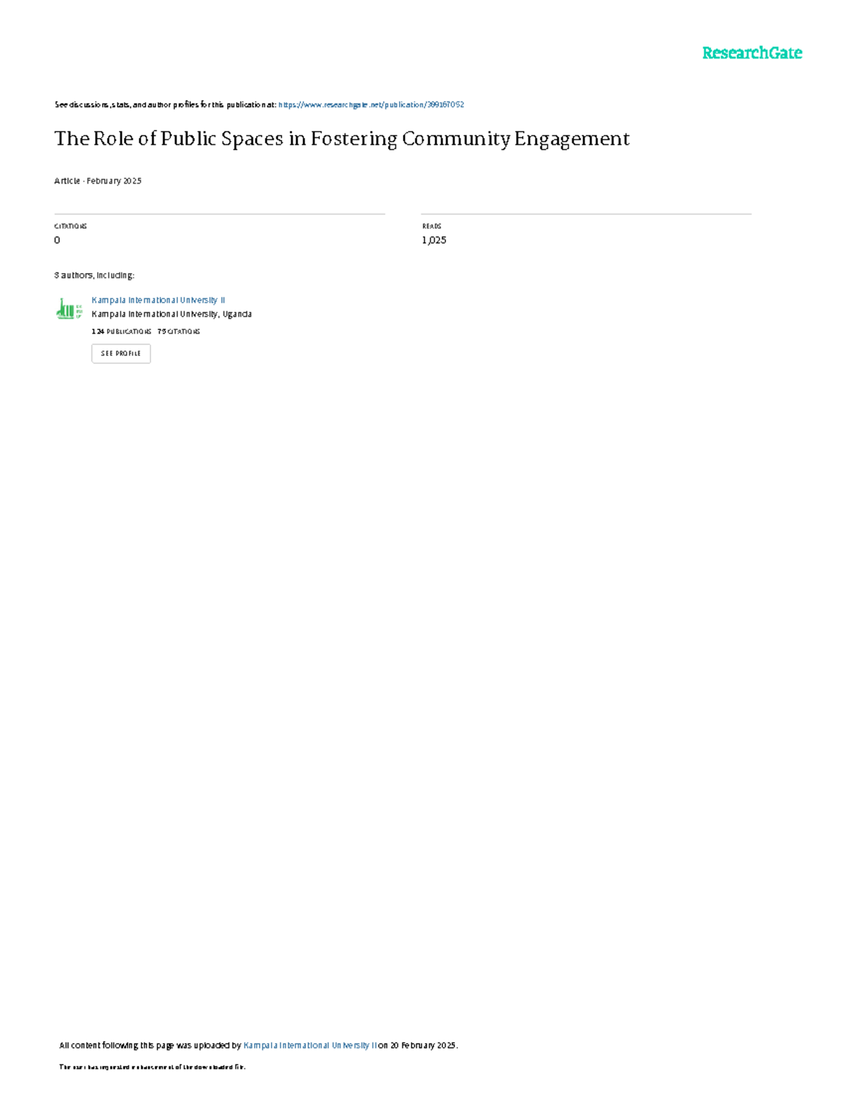 The Role of Urban Design in Enhancing Community Engagement: A Study ...