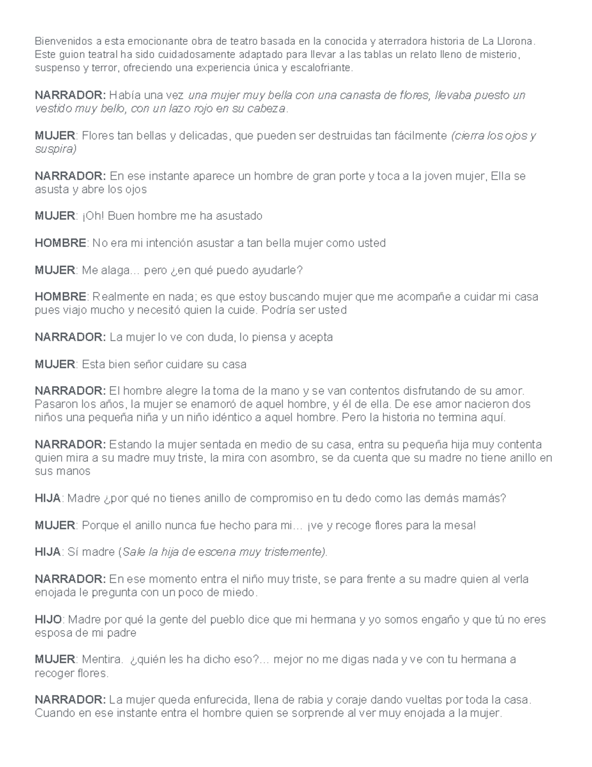Leyenda de La Llorona - Guion Teatral para Niños de Primaria - Studocu