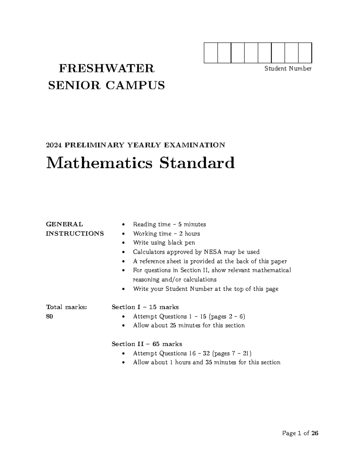 2024 MATHEMATICS STANDARD PRELIMINARY YEARLY EXAM - Studocu