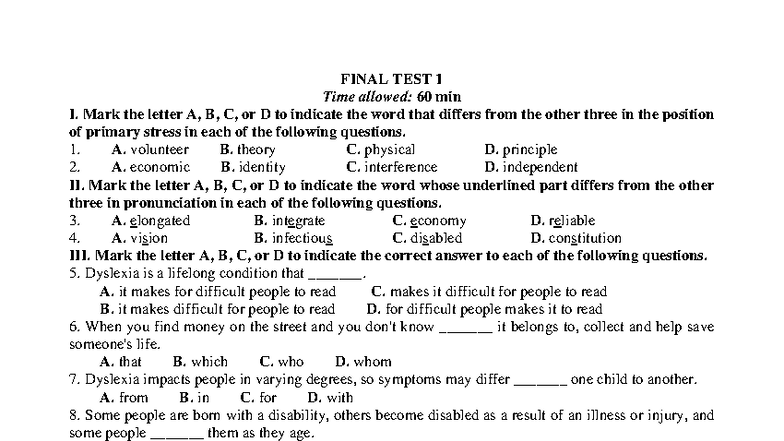 FINAL TEST 1 - Unit 1, 2, 3 Exam Questions and Answers - Studocu