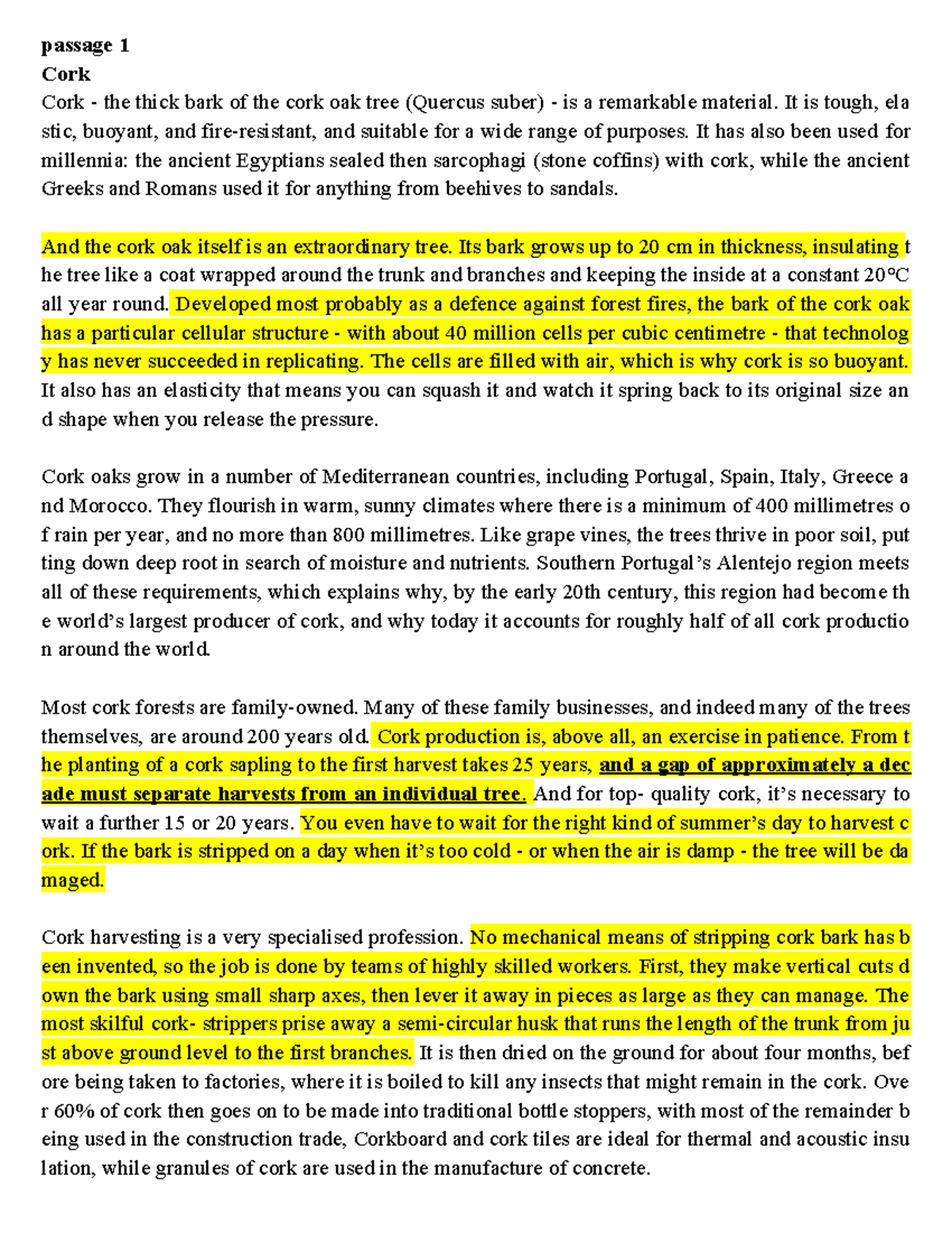 Reading Practice 5 - CORK: The Remarkable Uses and Production of Cork ...
