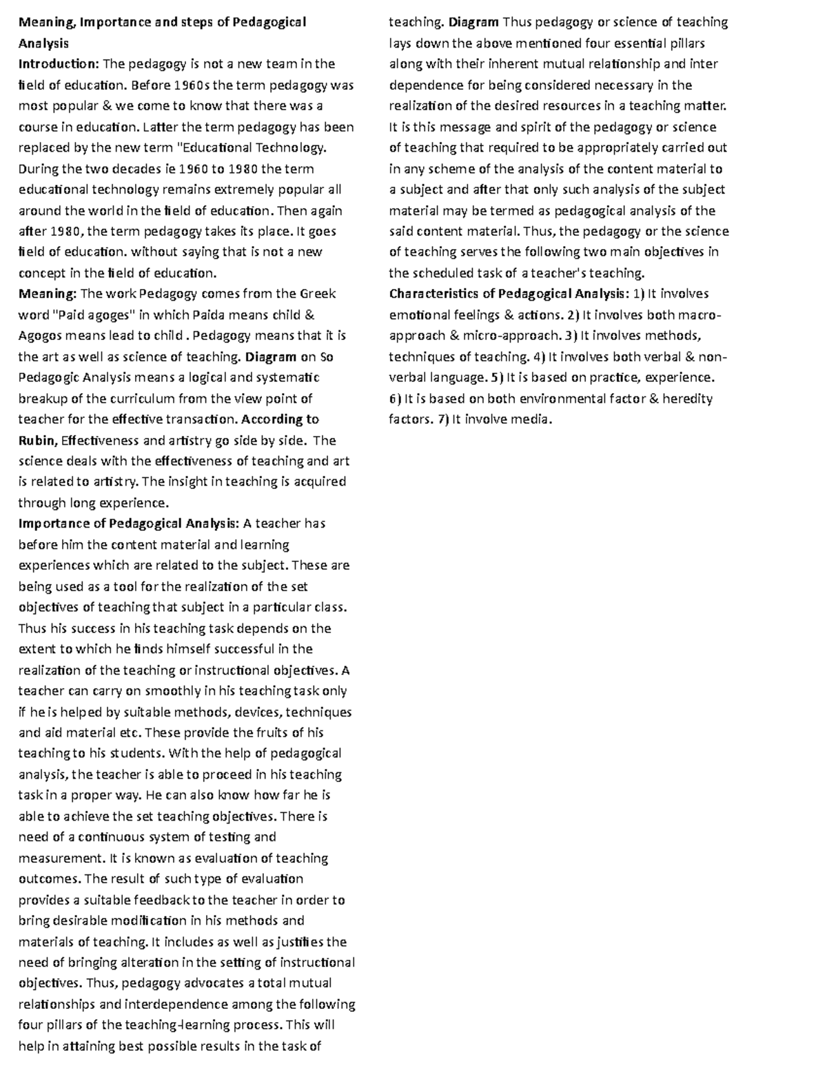 Unit 1 - Notes - Meaning, Importance and steps of Pedagogical Analysis ...