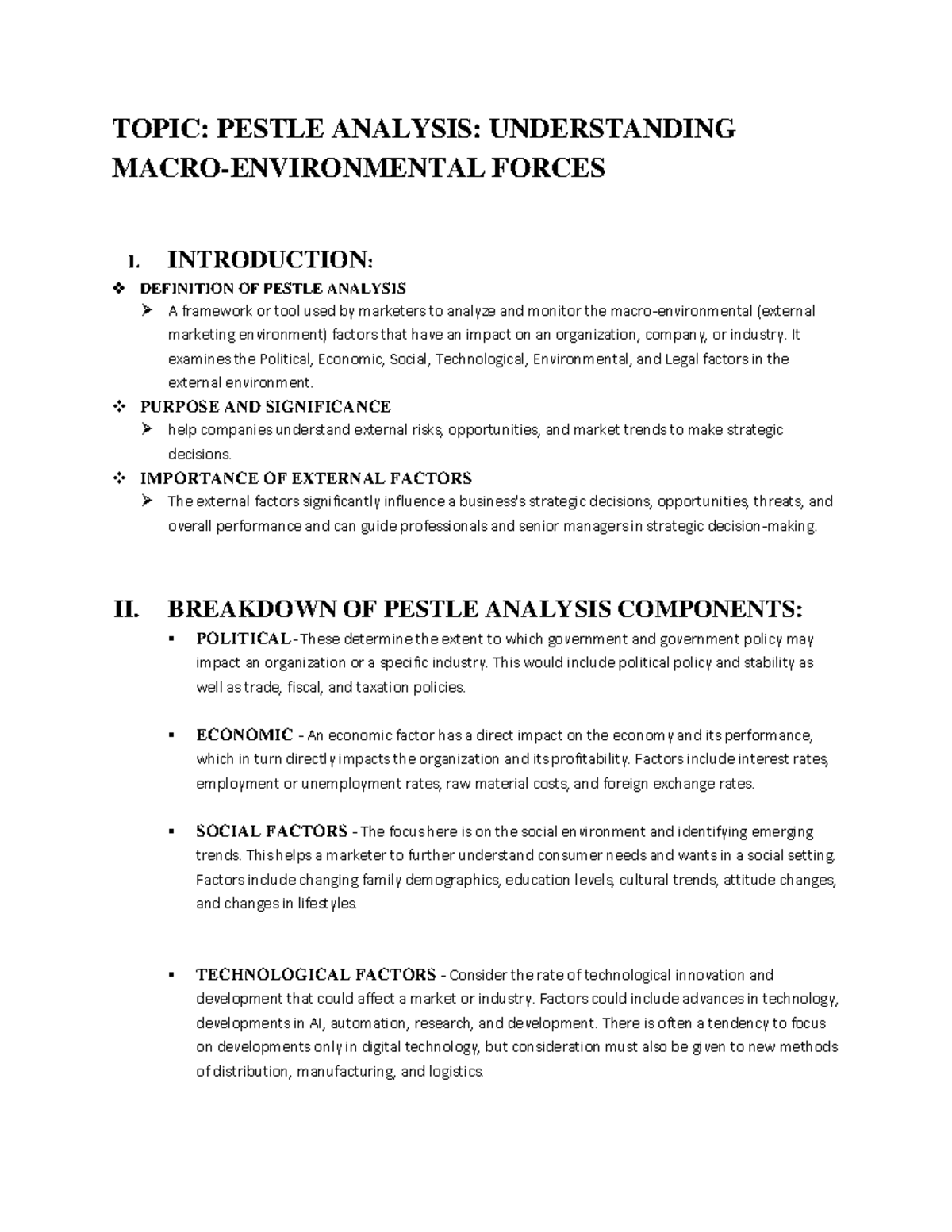 PESTLE Analysis: Understanding External Forces for Strategic Decisions - Studocu