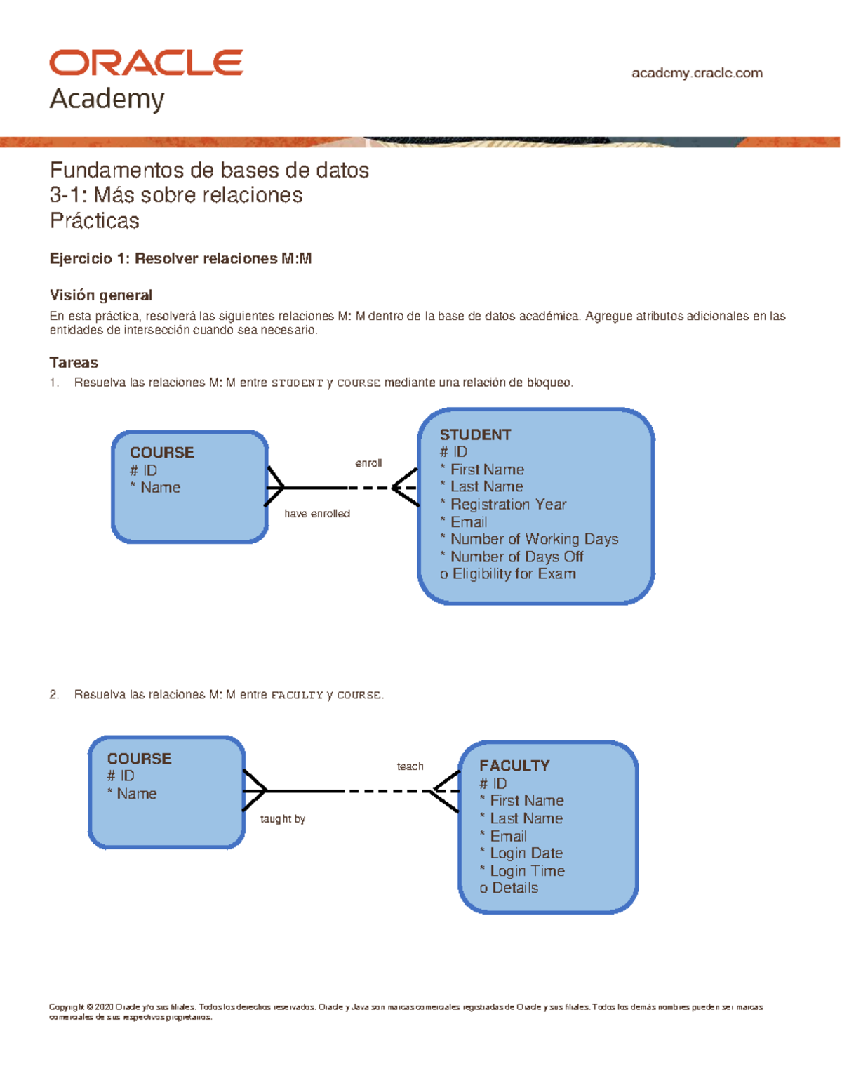 DFo 3 1 Practice esp - DataBase - Copyright © 2020 Oracle y/o sus ...