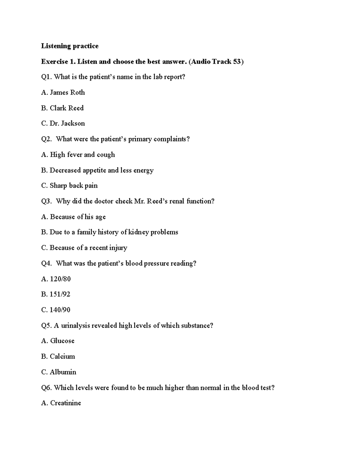 Listening Practice Exercise 1: Audio Track 53 & 54 Analysis - Studocu