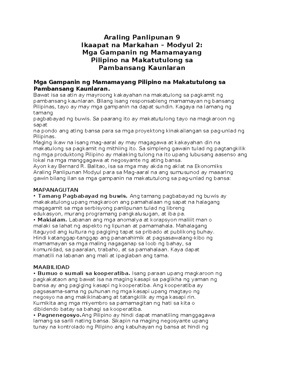 AP 9 Module Module 2 Q4 - sfdsfvsdbfdv - Araling Panlipunan 9 Ikaapat ...