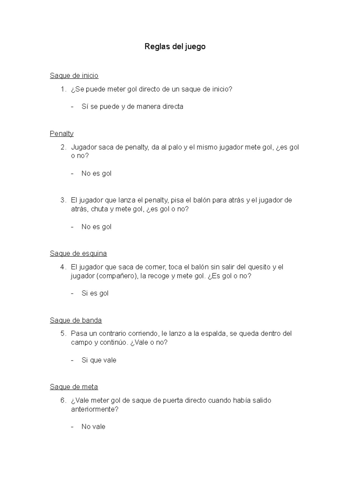 Tema 6: Reglas del Juego y Gol Directo en Saques - Studocu