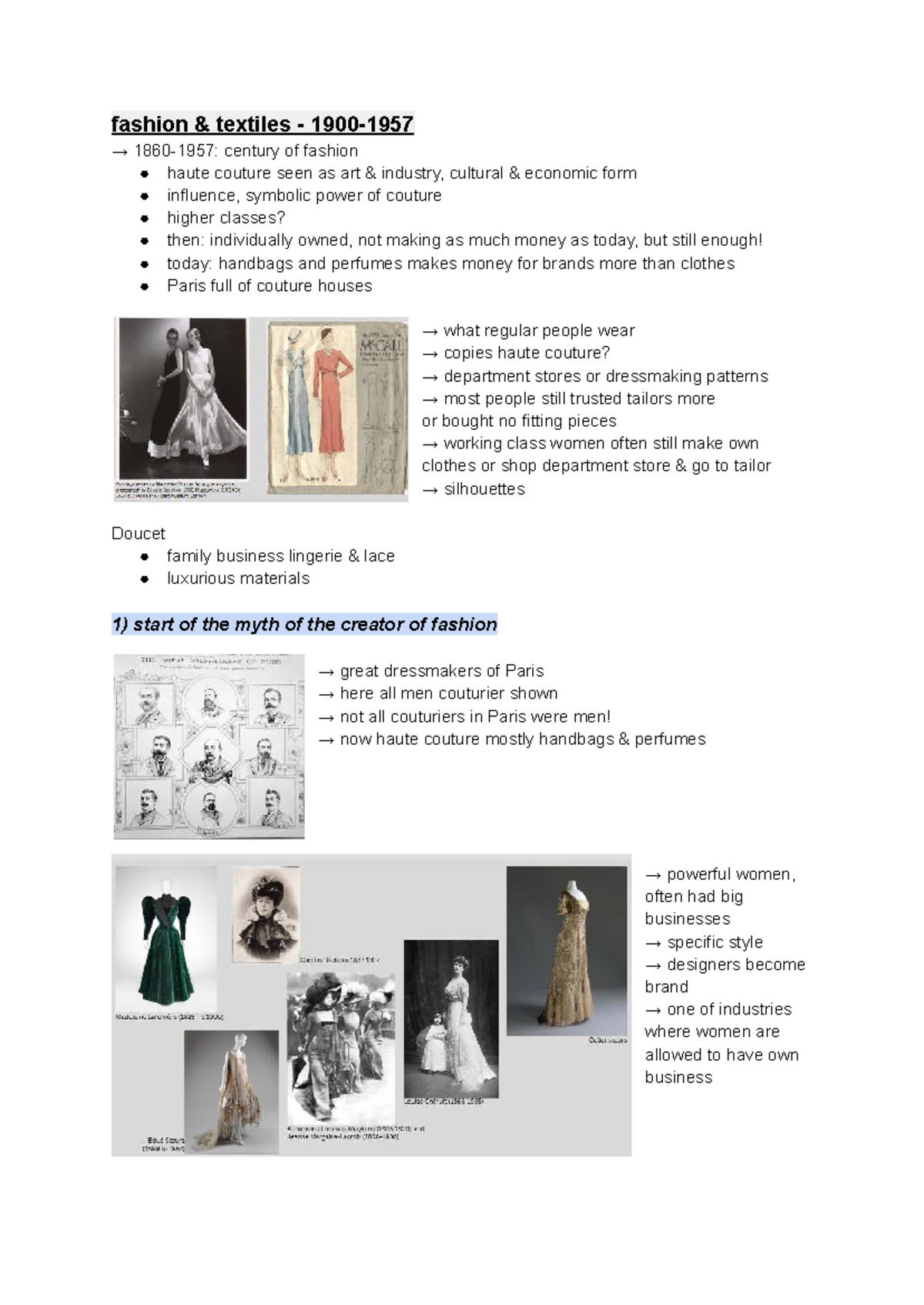 Fashion & Textiles H9: 1900-1957 - The Evolution of Haute Couture - Studocu