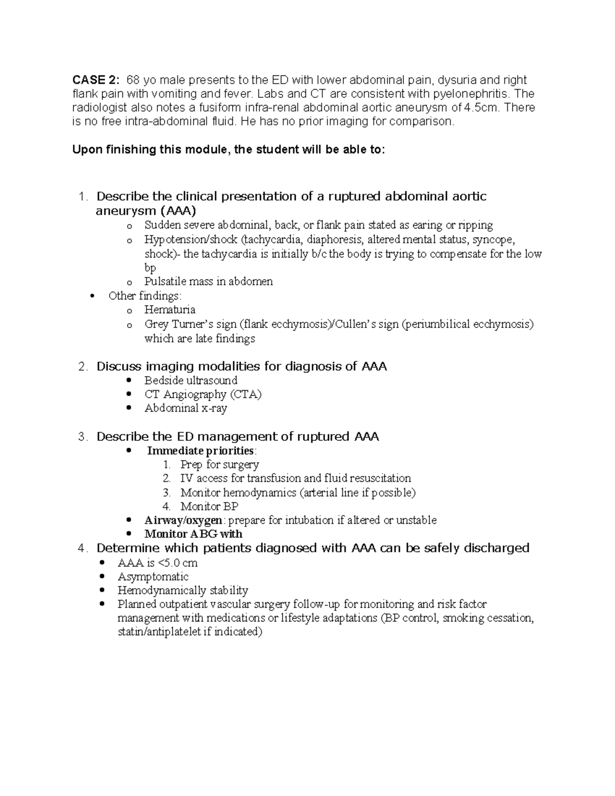 AAA Case Study: Clinical Presentation & Management of Ruptured Aneurysm ...
