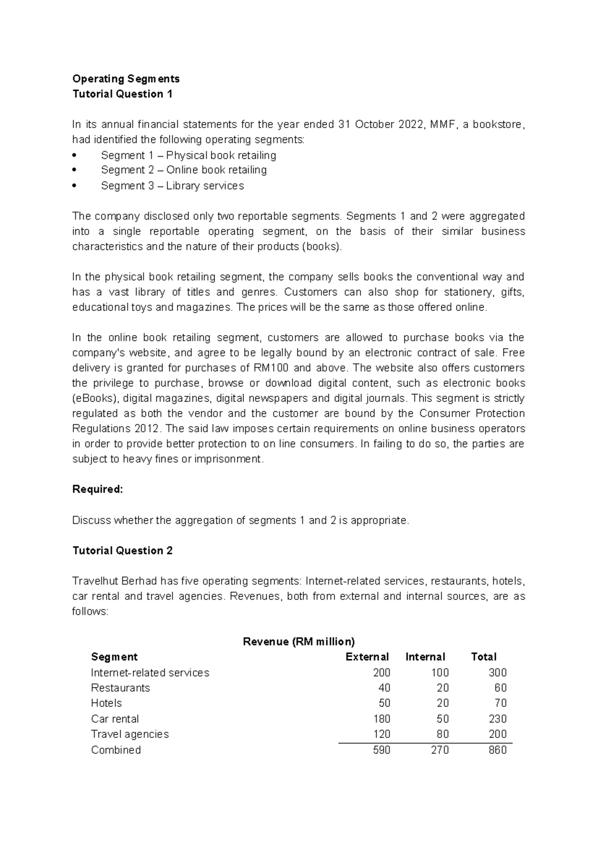 Operating Segments Tutorial Q1 & Q2 Analysis for MMF & Travelhut - Studocu