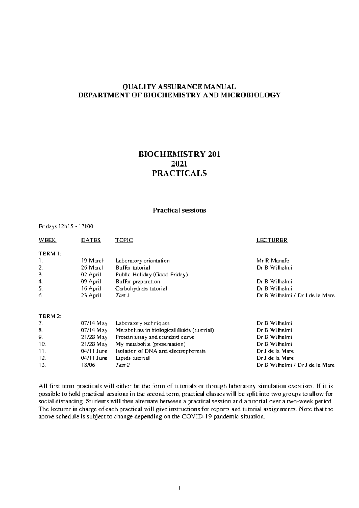 BCH 201 Practical Manual: Comprehensive Guide to Lab Sessions - Studocu