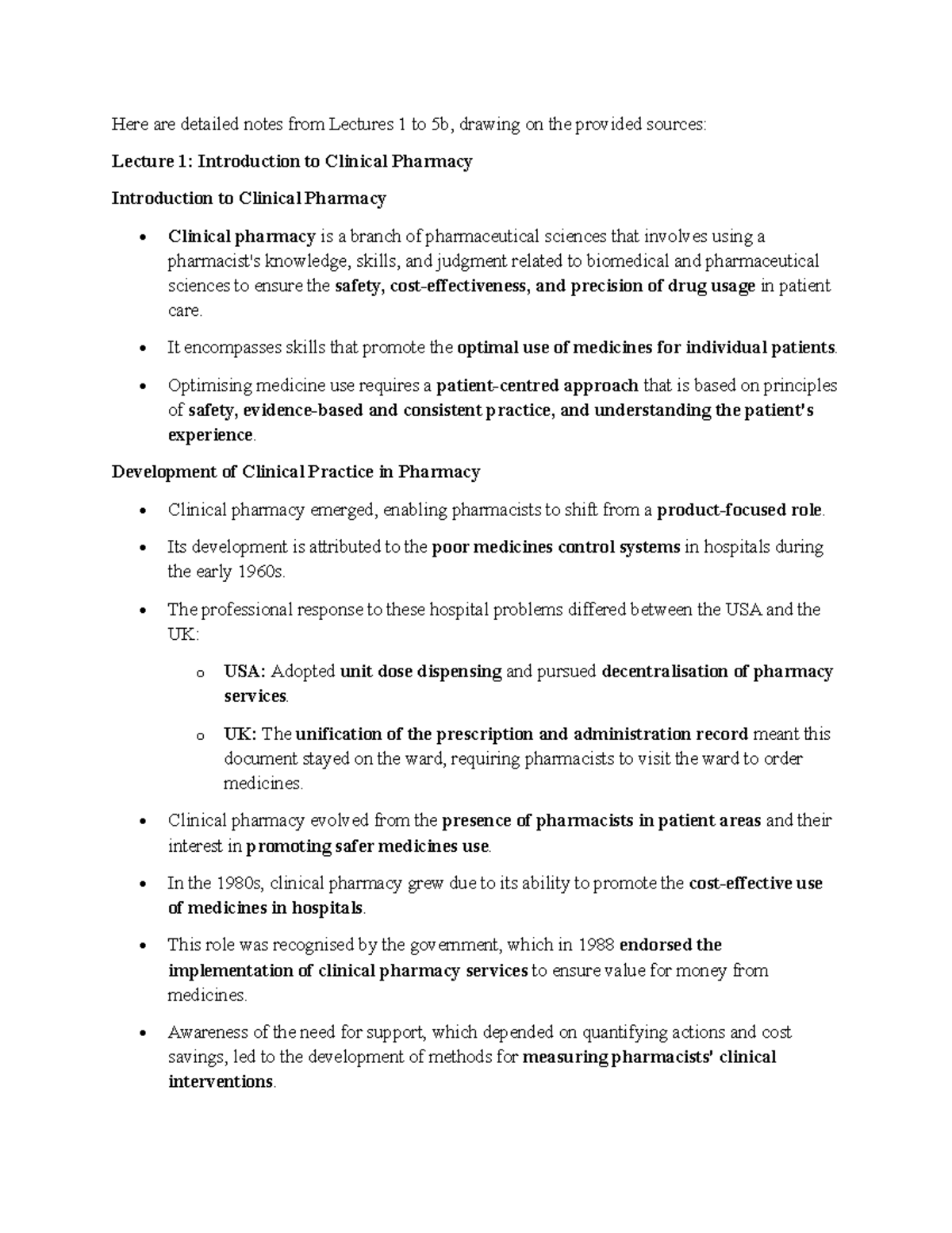 Clinical Pharmacy 1: Lecture Notes from LEC1-5B - Studocu
