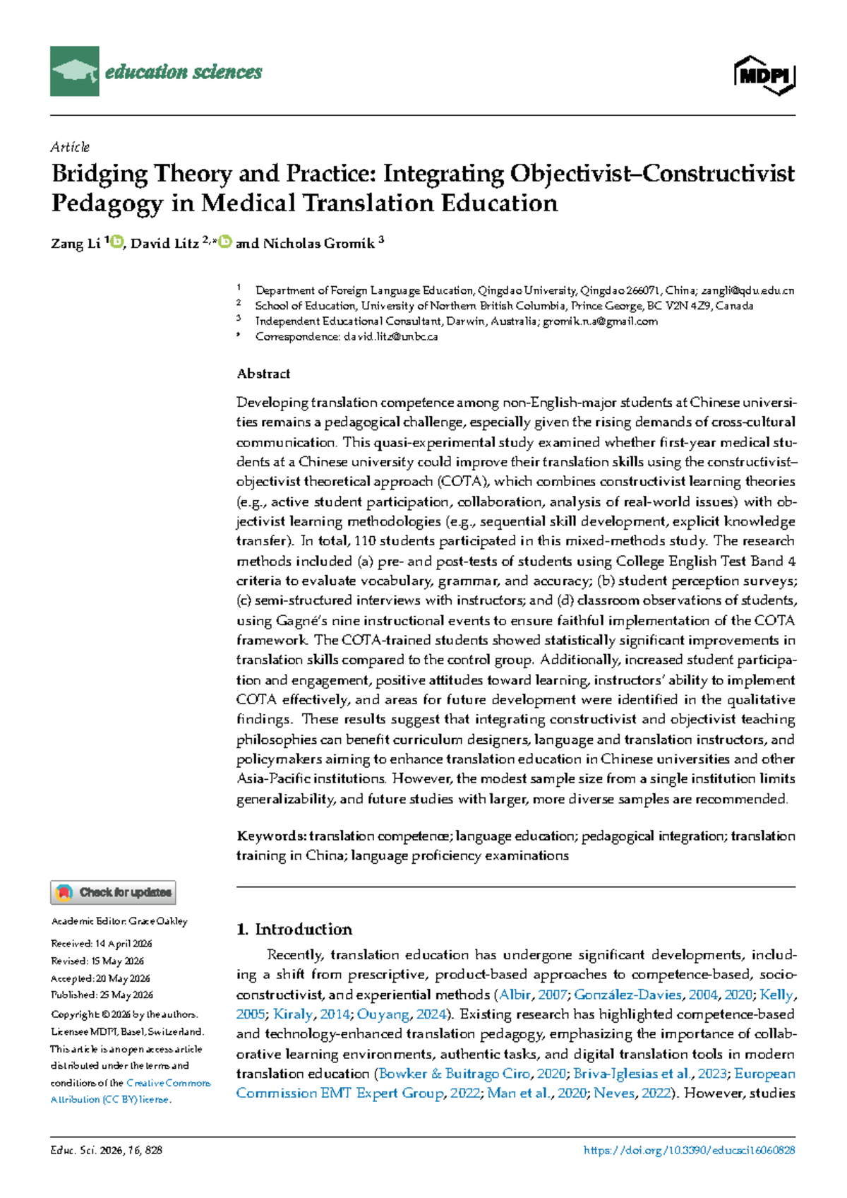 Integrating Pedagogy in Medical Translation Education: A COTA Approach ...