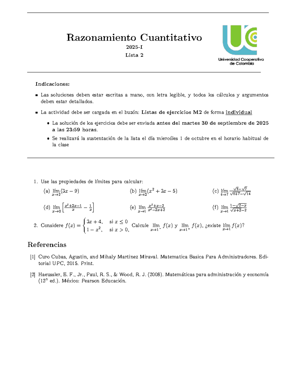 Lista 2 Razonamiento Cuantitativo - Ejercicios y Soluciones - Studocu