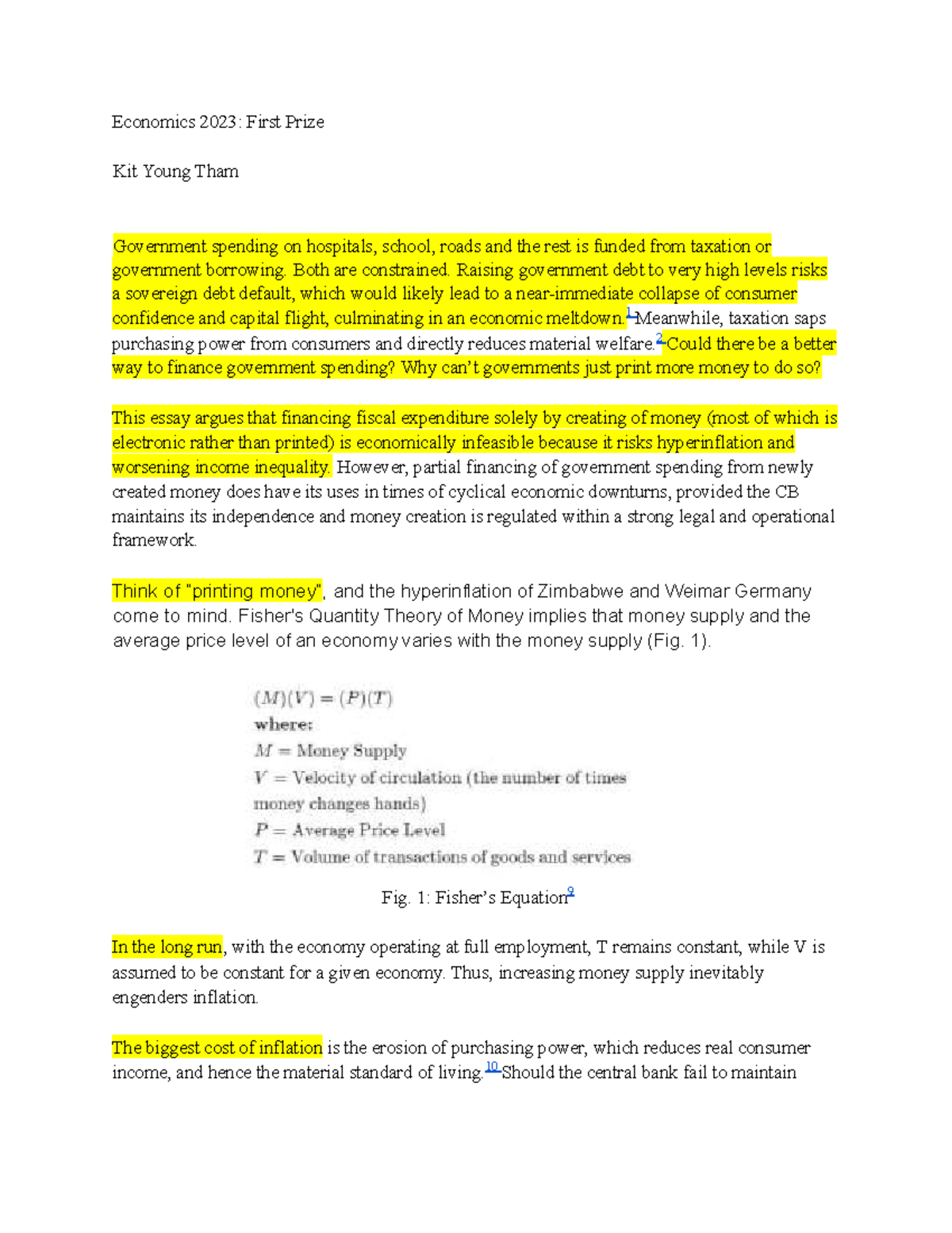 Economics 2023: Essay on Government Spending and Money Creation - Studocu