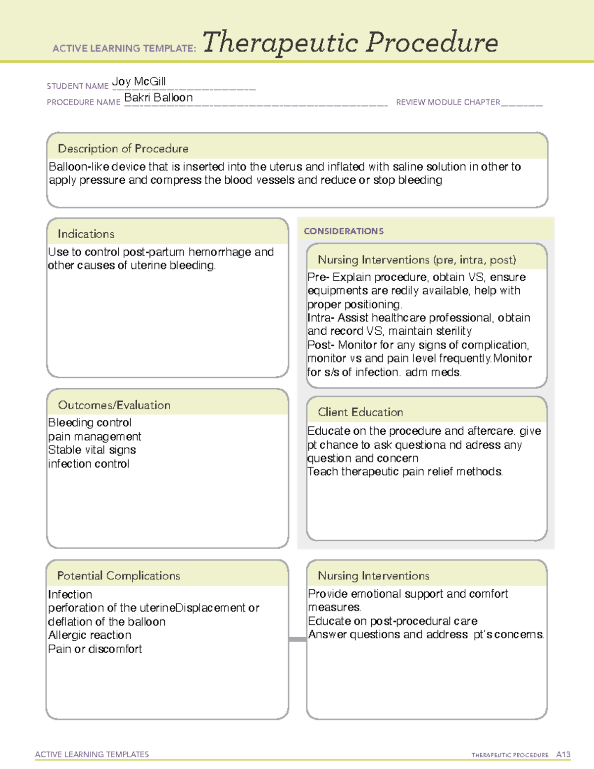 Active Learning Template: Therapeutic Procedure - Bakri Balloon - Studocu