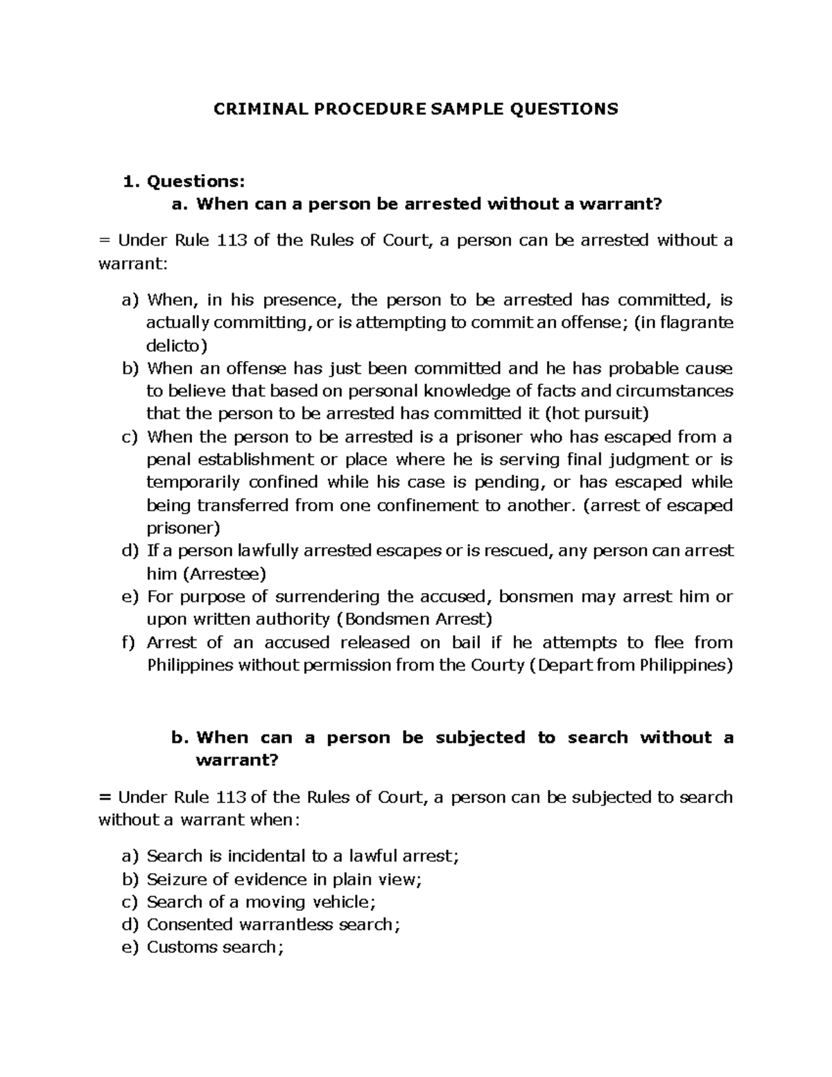Criminal Procedure Questions & Answers: Sample Analysis for EXAM 101 ...