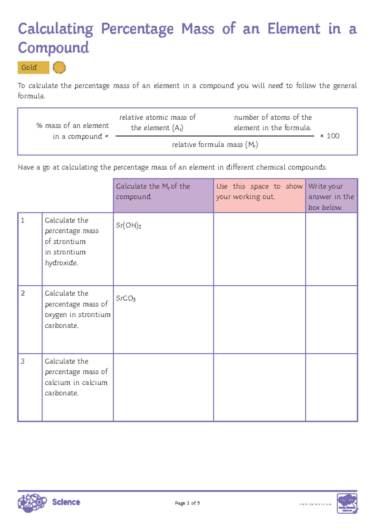 Calculating Percentage Mass of Elements in Compounds: A Guide - Studocu