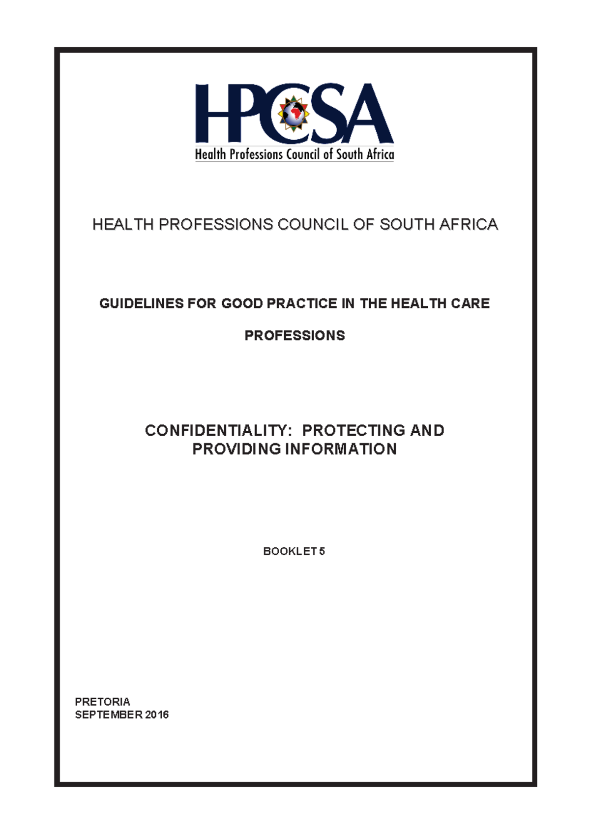 HPCSA Guidelines on Confidentiality and Information Protection (Booklet 5) - Studocu