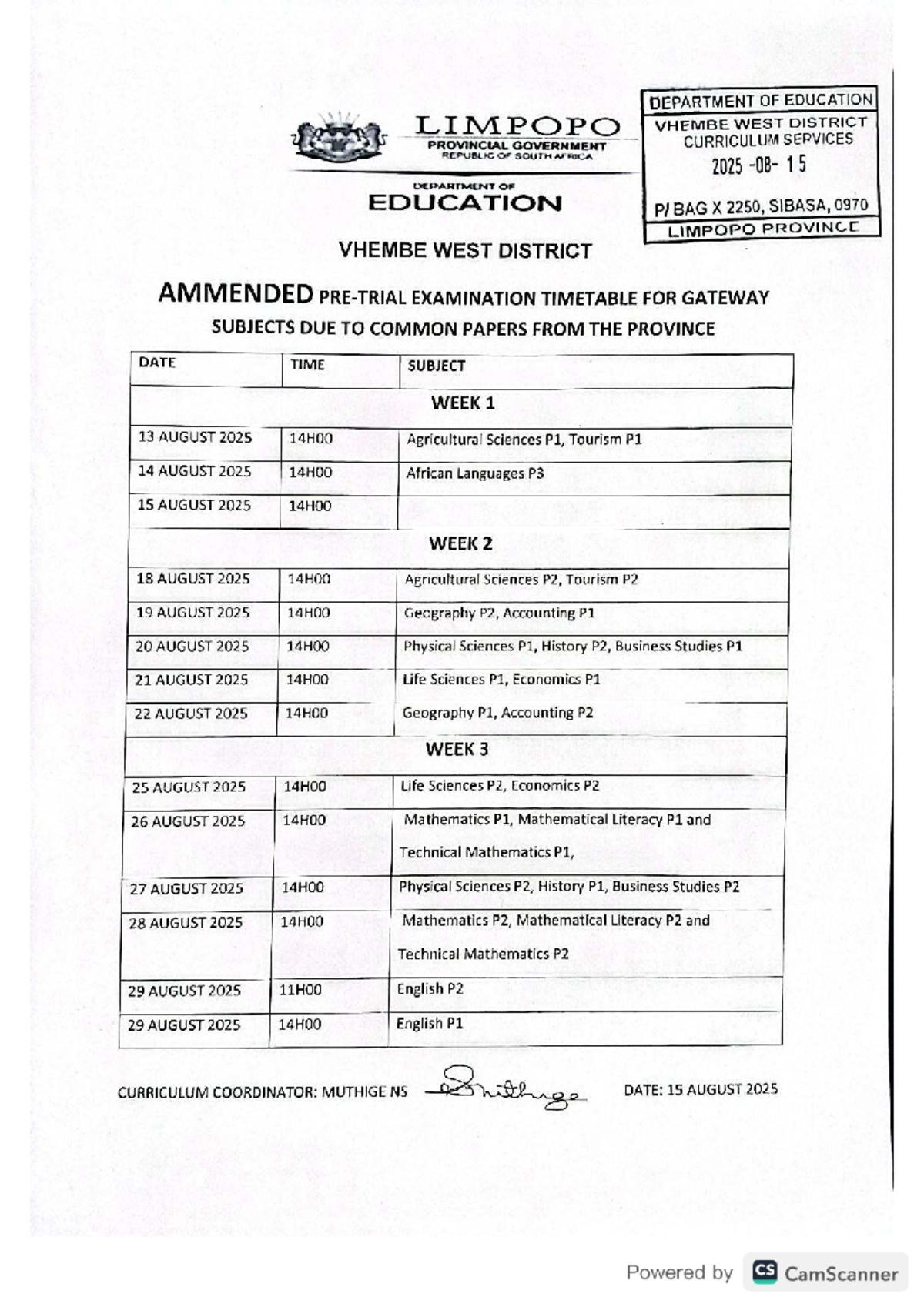 Amended Examination Timetable for Gateway Subjects 2025 - Studocu