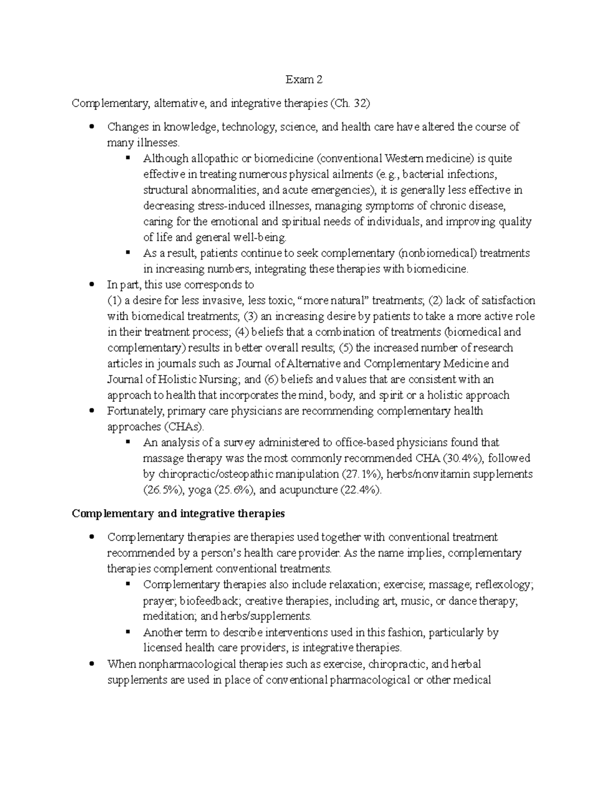 Exam 2 - Ch. 32: Complementary and Integrative Therapies Overview - Studocu