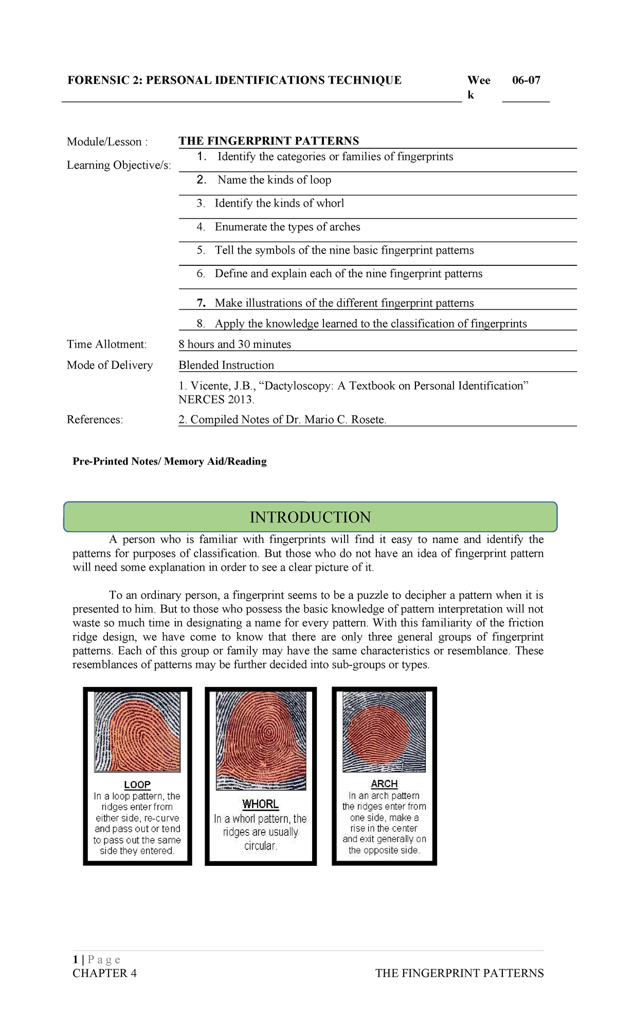Forensic 2: Chapter 4 - Understanding Fingerprint Patterns and Classifications - Studocu