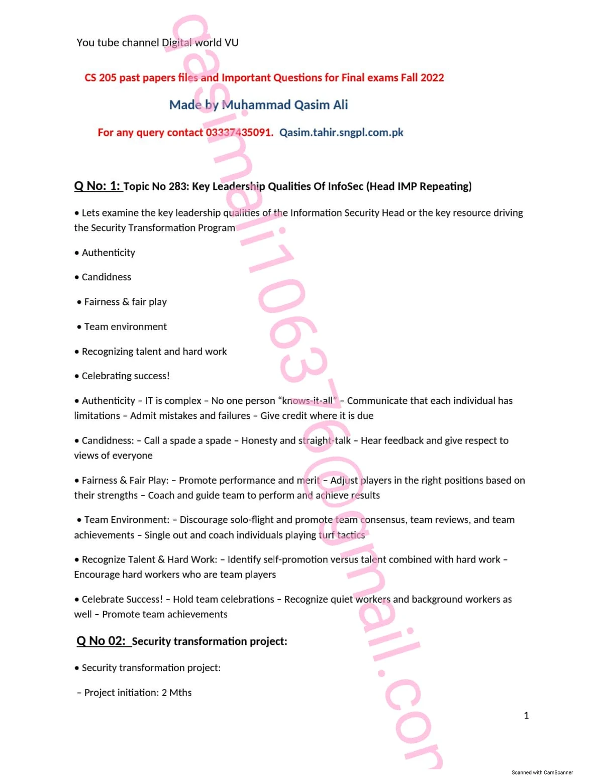 Cs205 Important Topics and Past Paper Summary (1) - Studocu