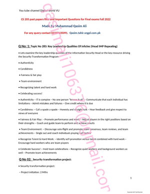 Information Security - CS205 - VU - Studocu