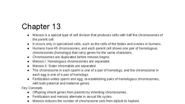 AP Bio Chapter 13: Meiosis and Genetic Variation Explained - Studocu