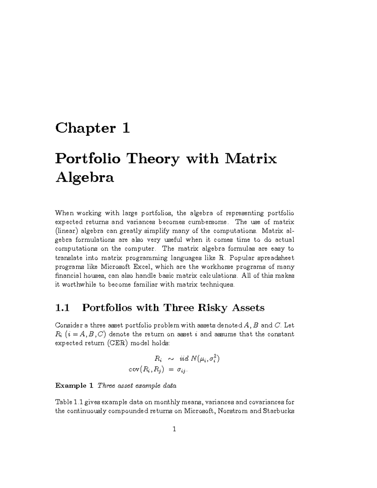 Chapter 1: Portfolio Theory & Matrix Algebra (FIN 101) - Studocu