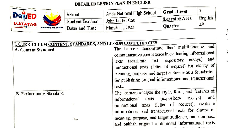 Detailed Lesson Plan in English (Grade 7) - Editing Skills - Studocu