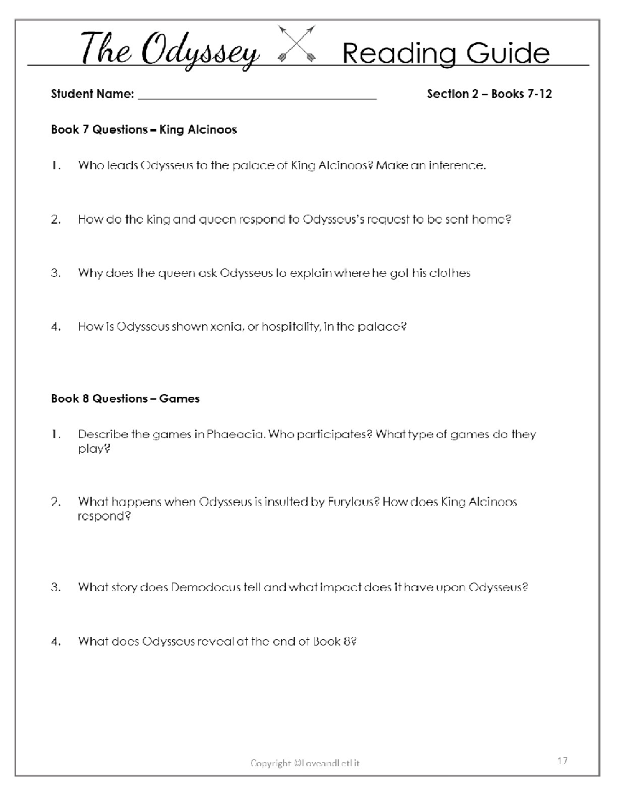 The Odyssey Books 7-12 Reading Guide (RG) - Studocu