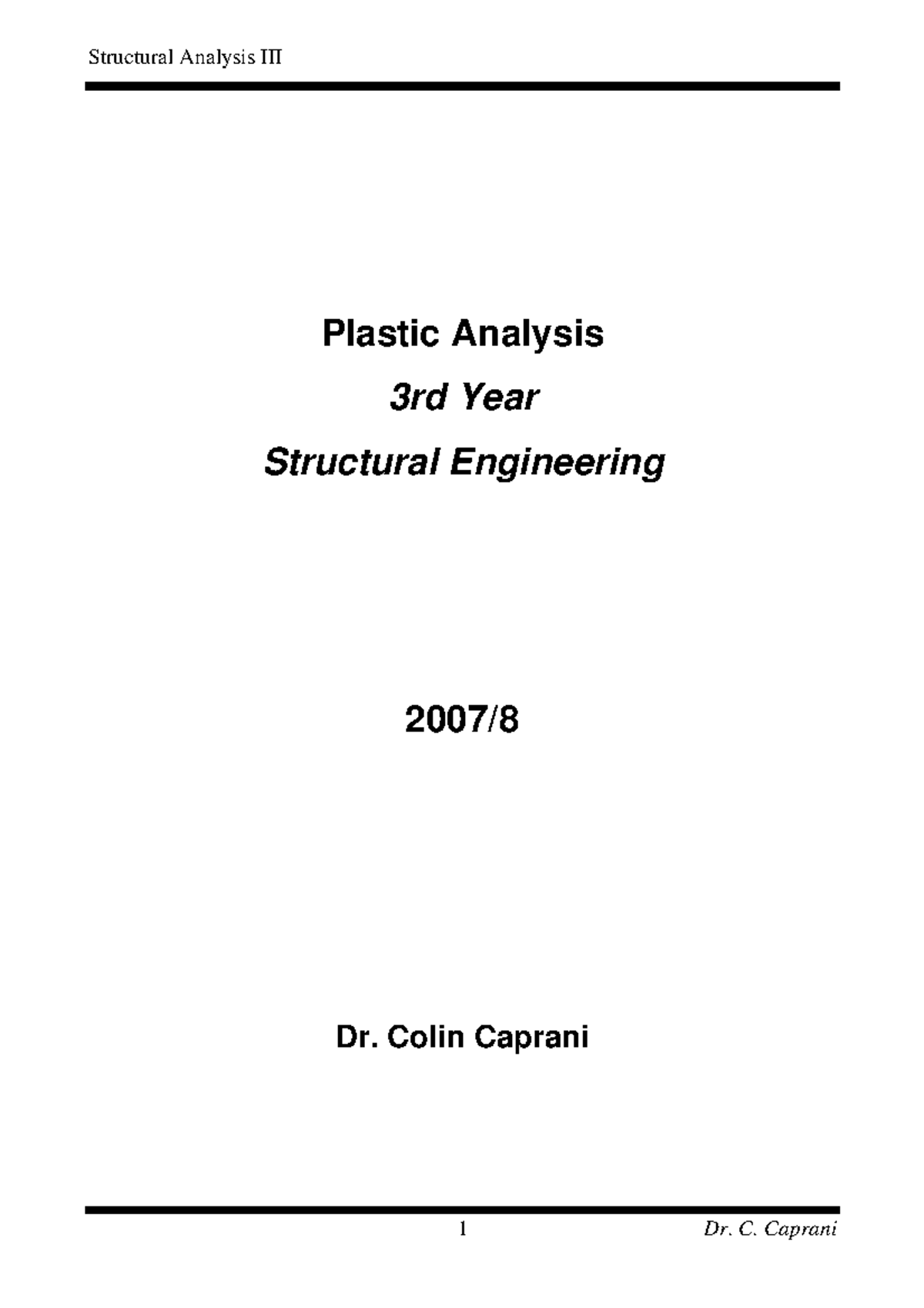 Structural Analysis III: Plastic Analysis Notes for 3rd Year ...