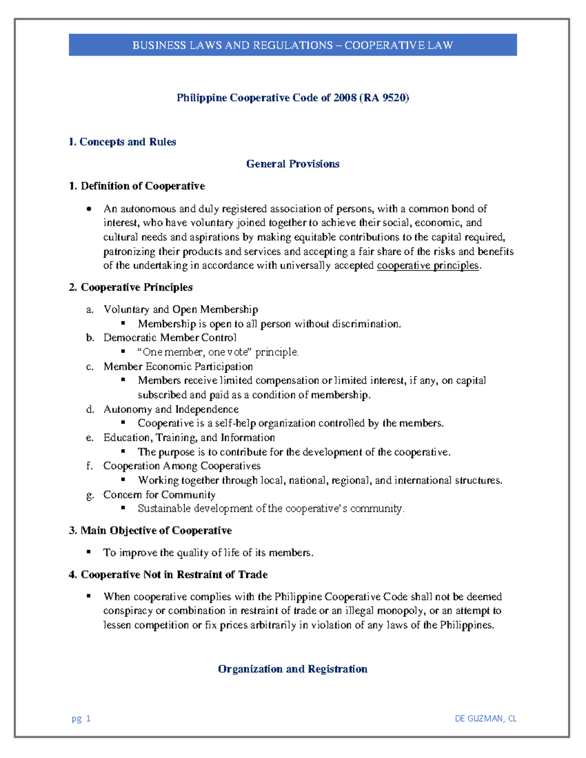 3.0 Cooperative Law (RA 9520) - Notes & Key Concepts - Studocu
