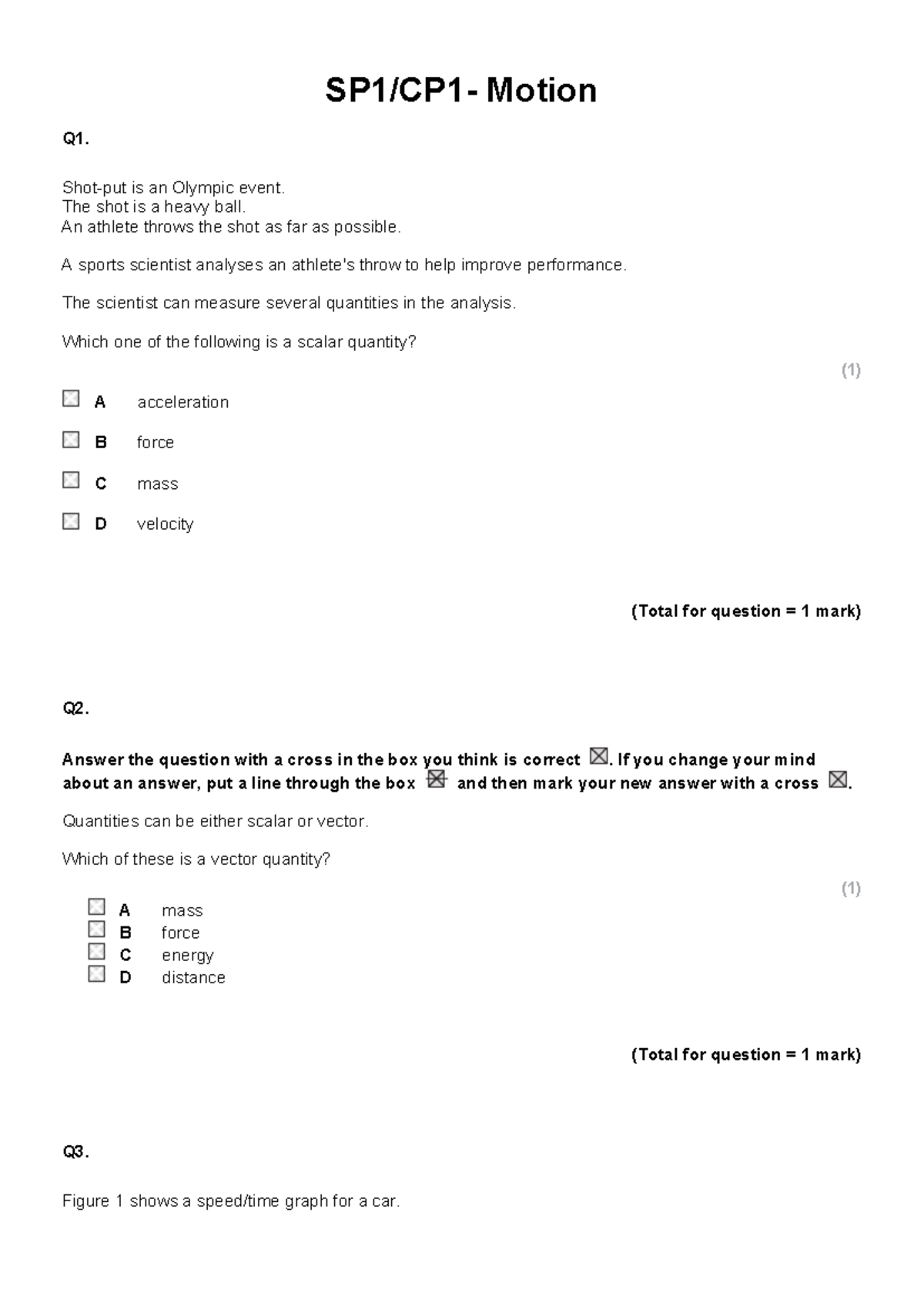 P1 - Motion - Exam Questions on Kinematics and Dynamics - Studocu