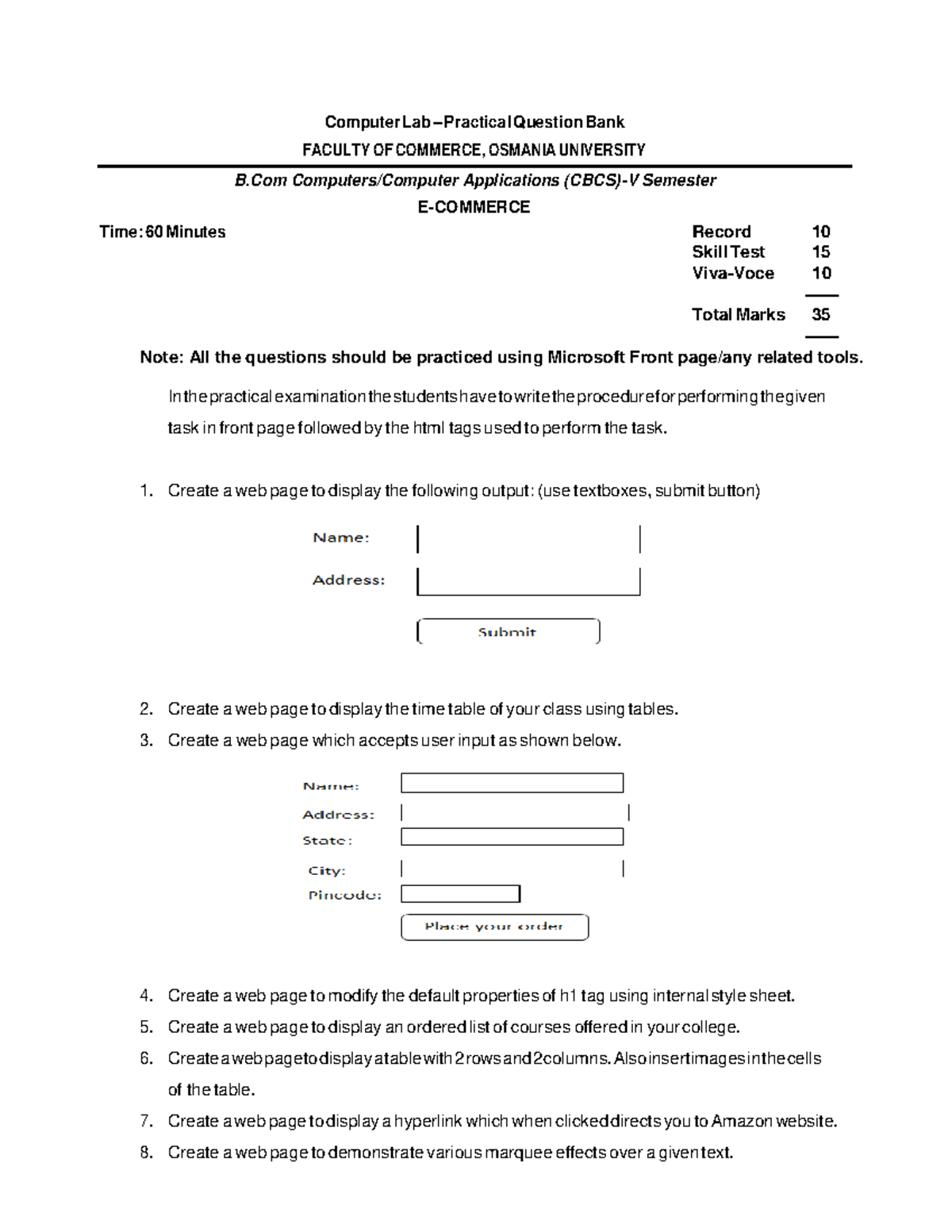 E-COMMERCE Practical Question Bank - BCA V Sem CBCS - Studocu
