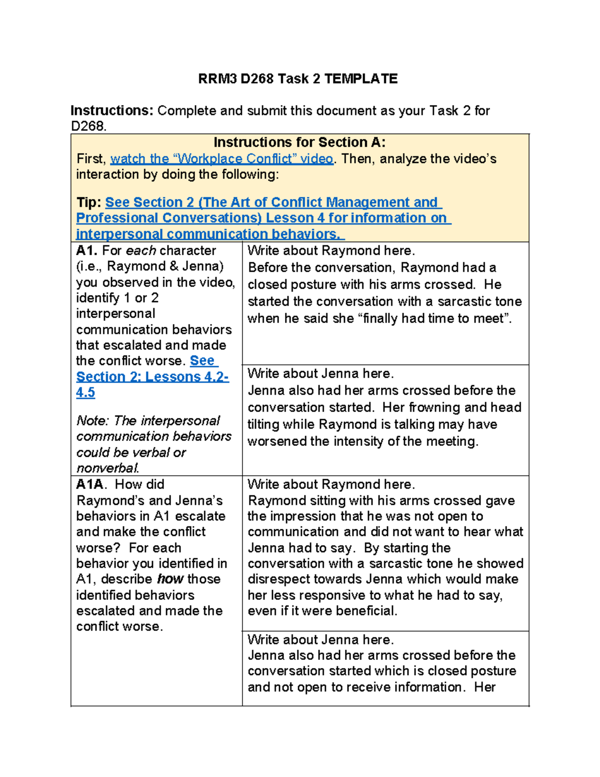 D268 Task 2: Analyzing Interpersonal Communication in Conflict - Studocu