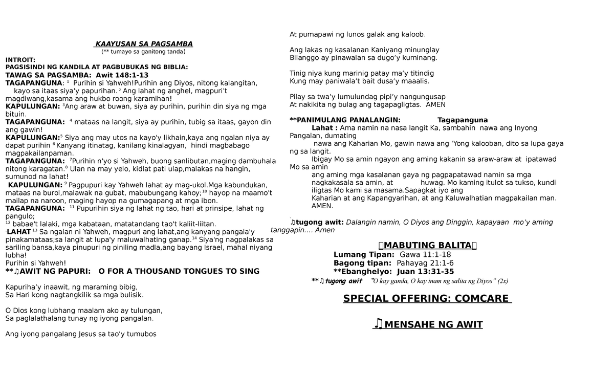 Liturgy Sample for United Methodist Church Worship - CE Students - Studocu