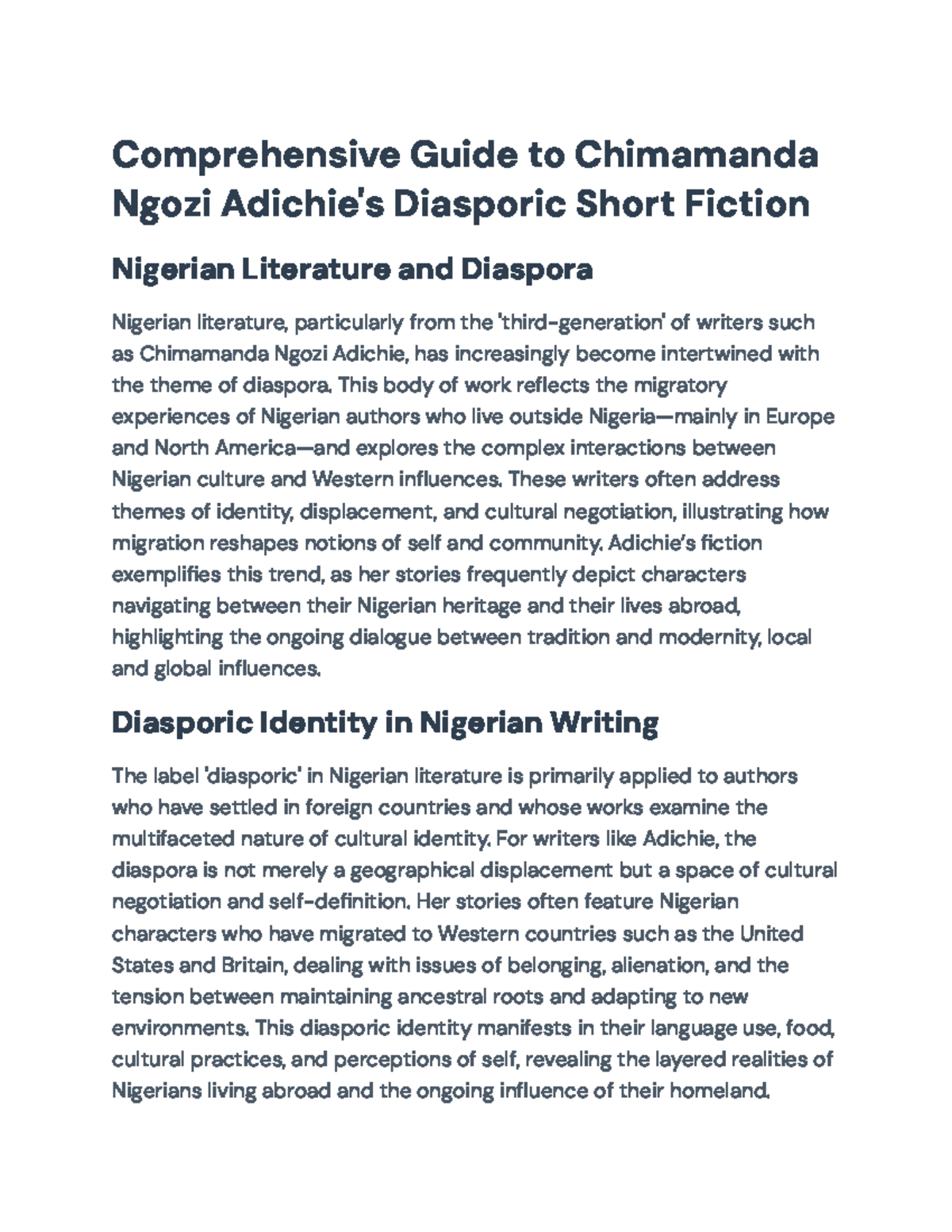Comprehensive Analysis of Cultural Identity in Adichie's Diasporic ...