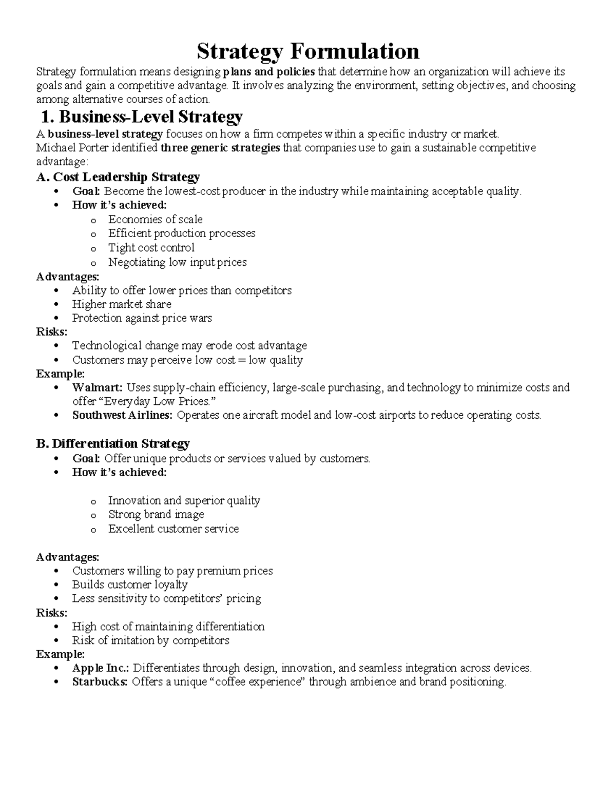 Strategy Formulation: Key Concepts in Strategic Management - Studocu
