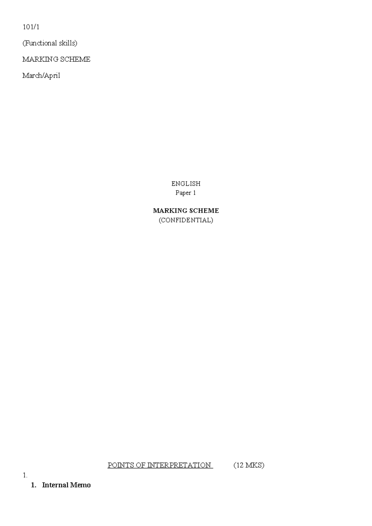 MS-Opener English Form 3 2025: Marking Scheme & Sample Memos - Studocu