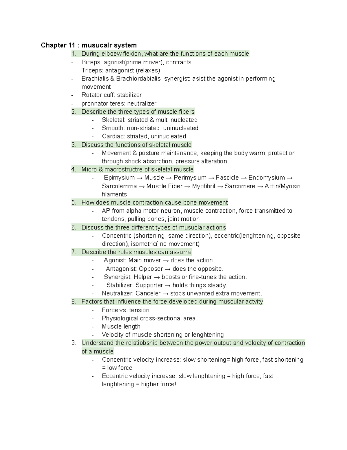 Chapter 11: Muscular System Functions & Muscle Fiber Types Notes - Studocu