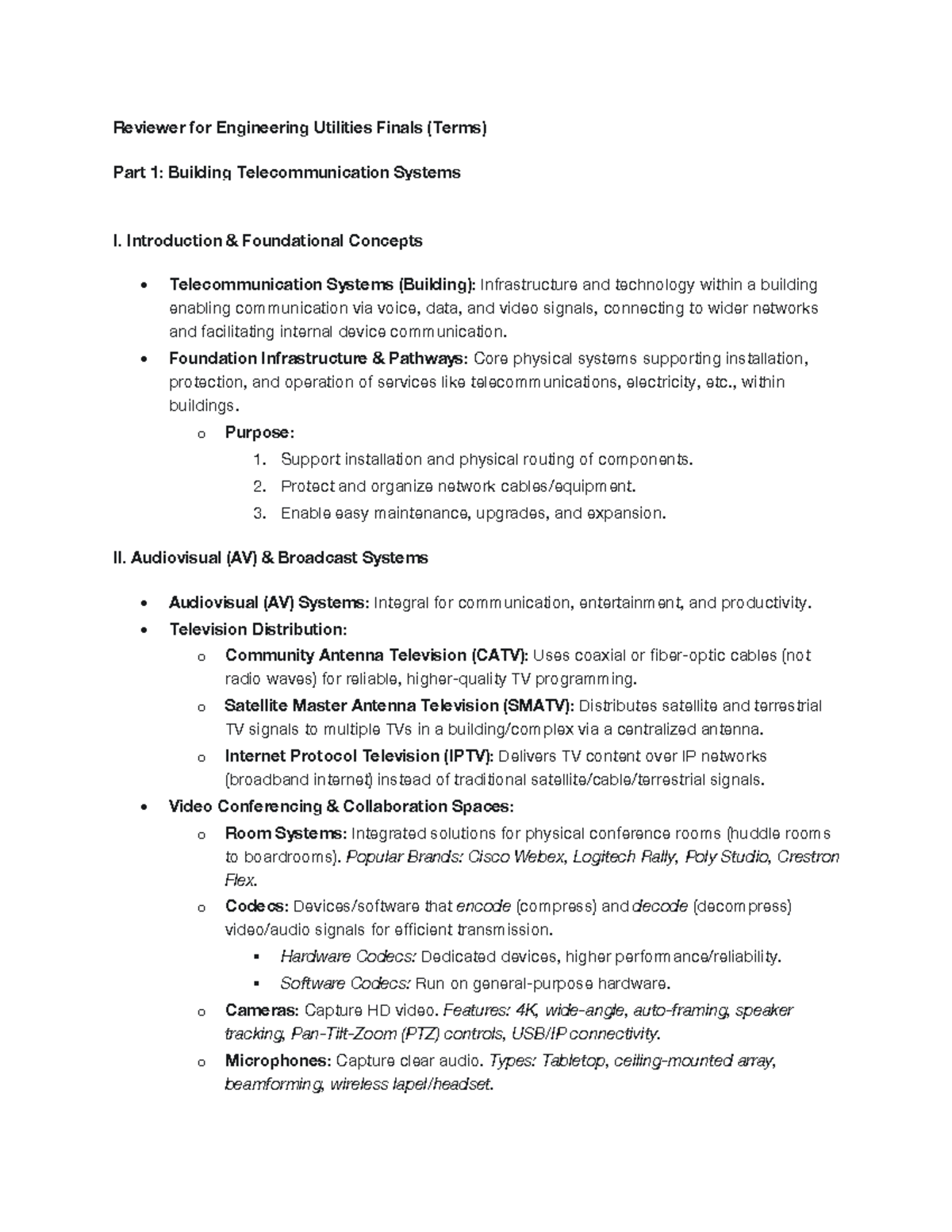 Engineering Utilities Finals Review: Telecommunication & Renewable Systems - Studocu