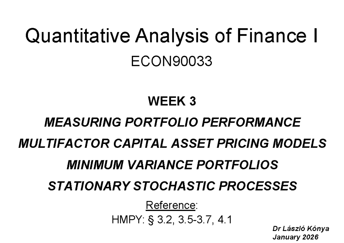 ECON90033 Week 3: Measuring Portfolio Performance & CAPM Analysis - Studocu