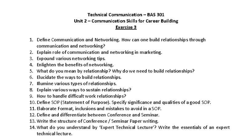 TC BAS 301 Unit 2 - Communication Skills for Career Building Exercise 3 ...