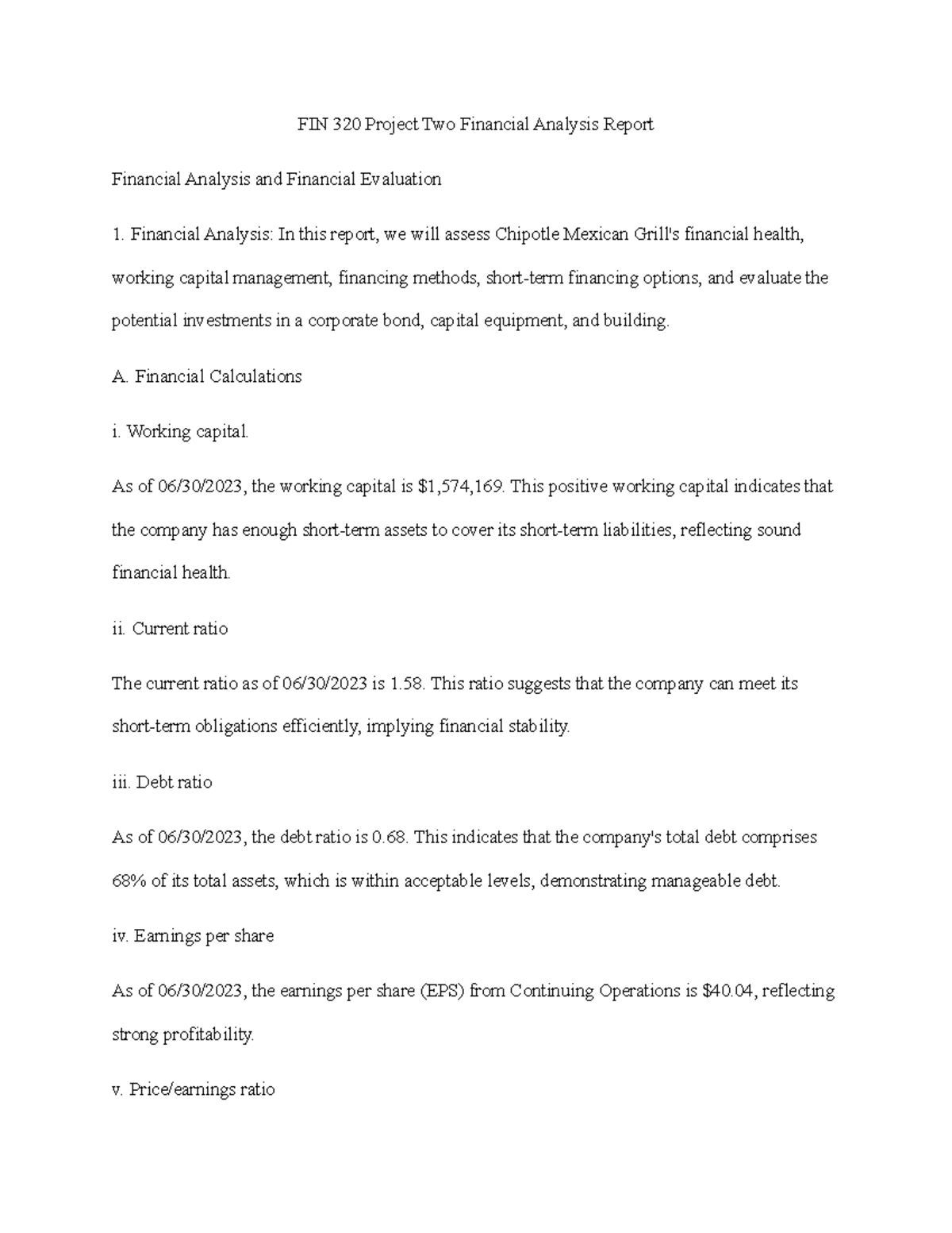 7-1 Project 2 - 7-1 - FIN 320 Project Two Financial Analysis Report ...