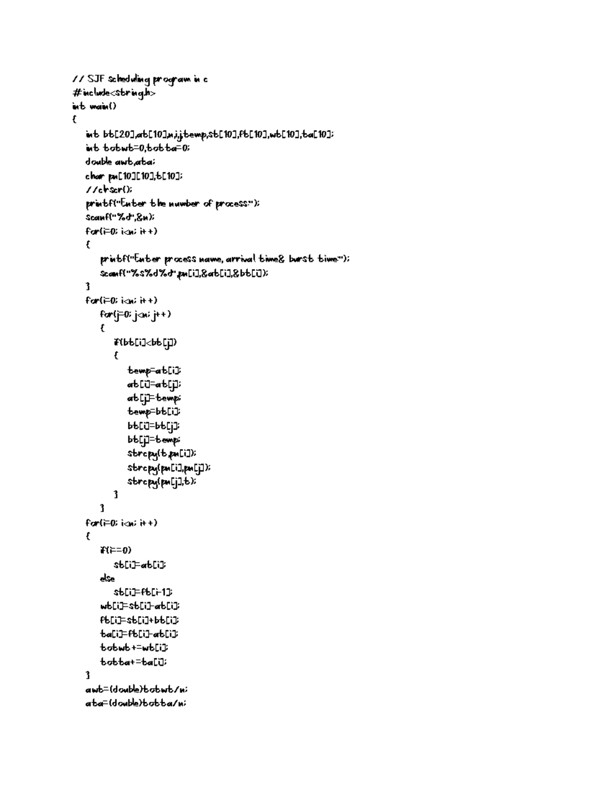 SJF Scheduling Program in C - CS101 Programming Assignment - Studocu