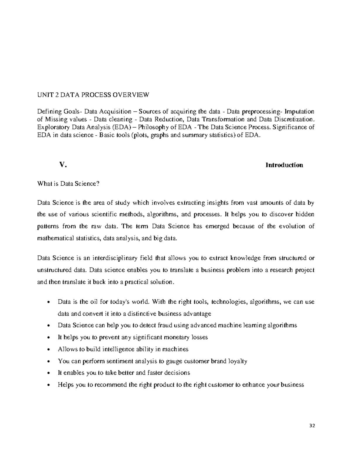 UNIT-2 OF Fundamentals OF DATA Analytics - UNIT 2 DATA PROCESS OVERVIEW ...