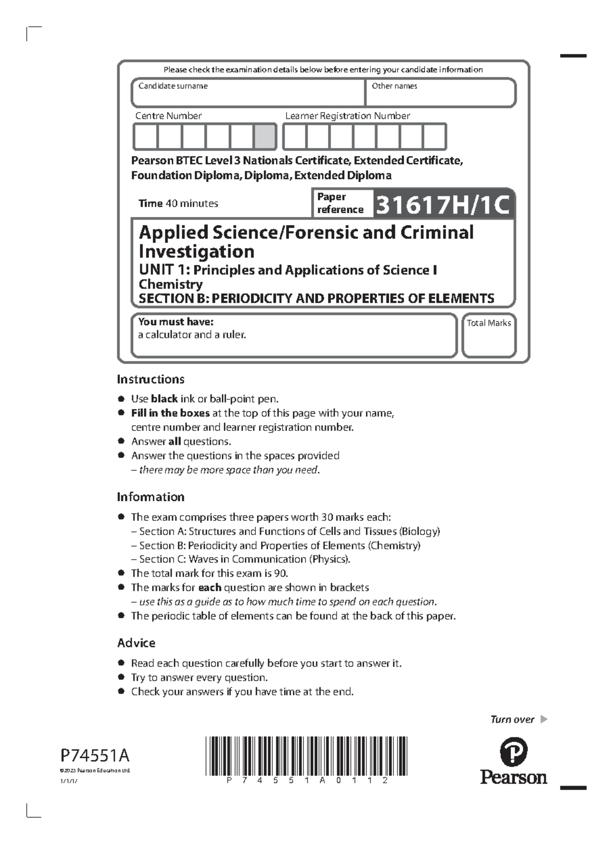 Applied Science Unit 1C: Exam Details & Chemistry Principles - Studocu