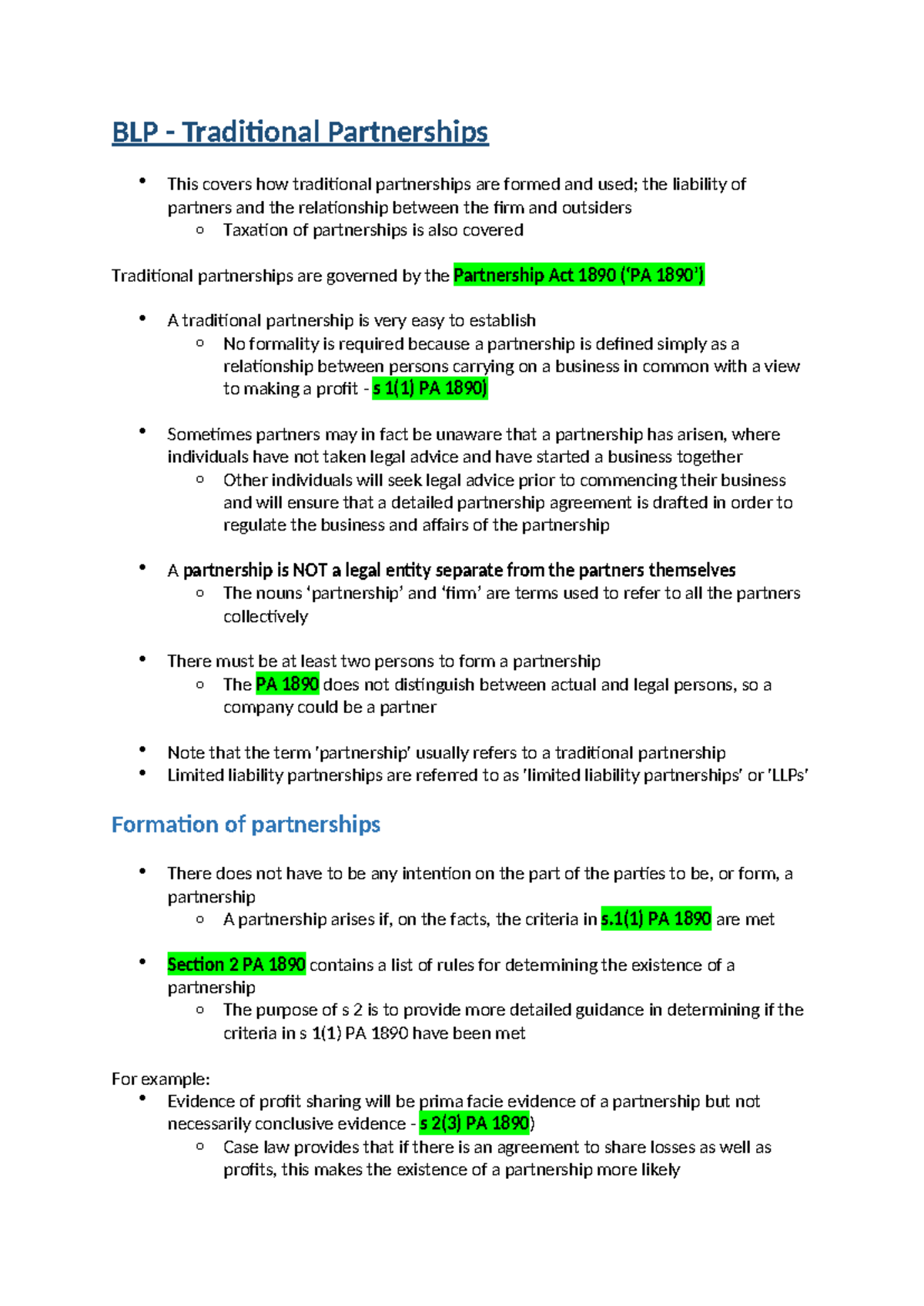 BLP Traditional Partnerships: Formation, Liability, and Taxation ...